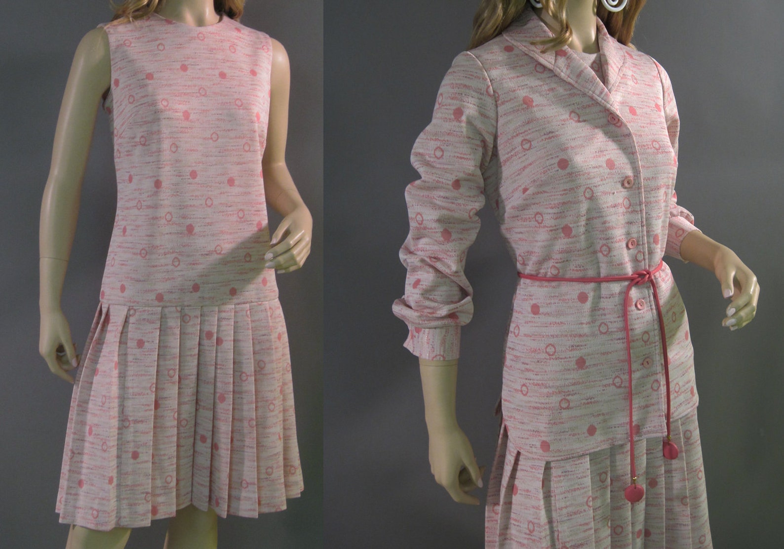 Vintage 60s Dress Mod Pink Dropped Waist Secretary Matching Jacket M - Etsy
