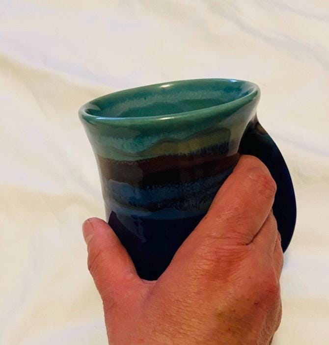 Neher Art Pottery Hand Warmer Mugs: Teal Blue Drip Glaze, Signed - Etsy
