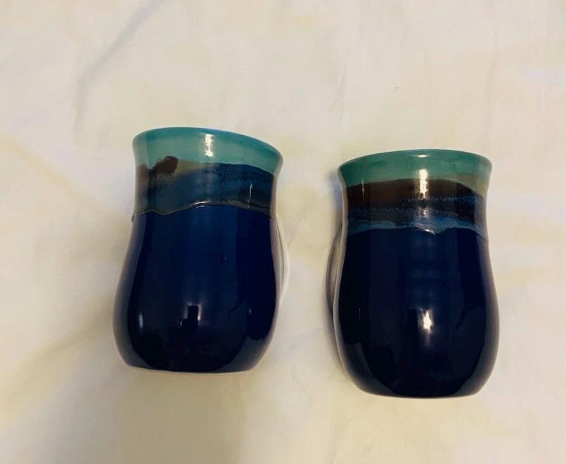 Neher Art Pottery Hand Warmer Mugs: Teal Blue Drip Glaze, Signed - Etsy