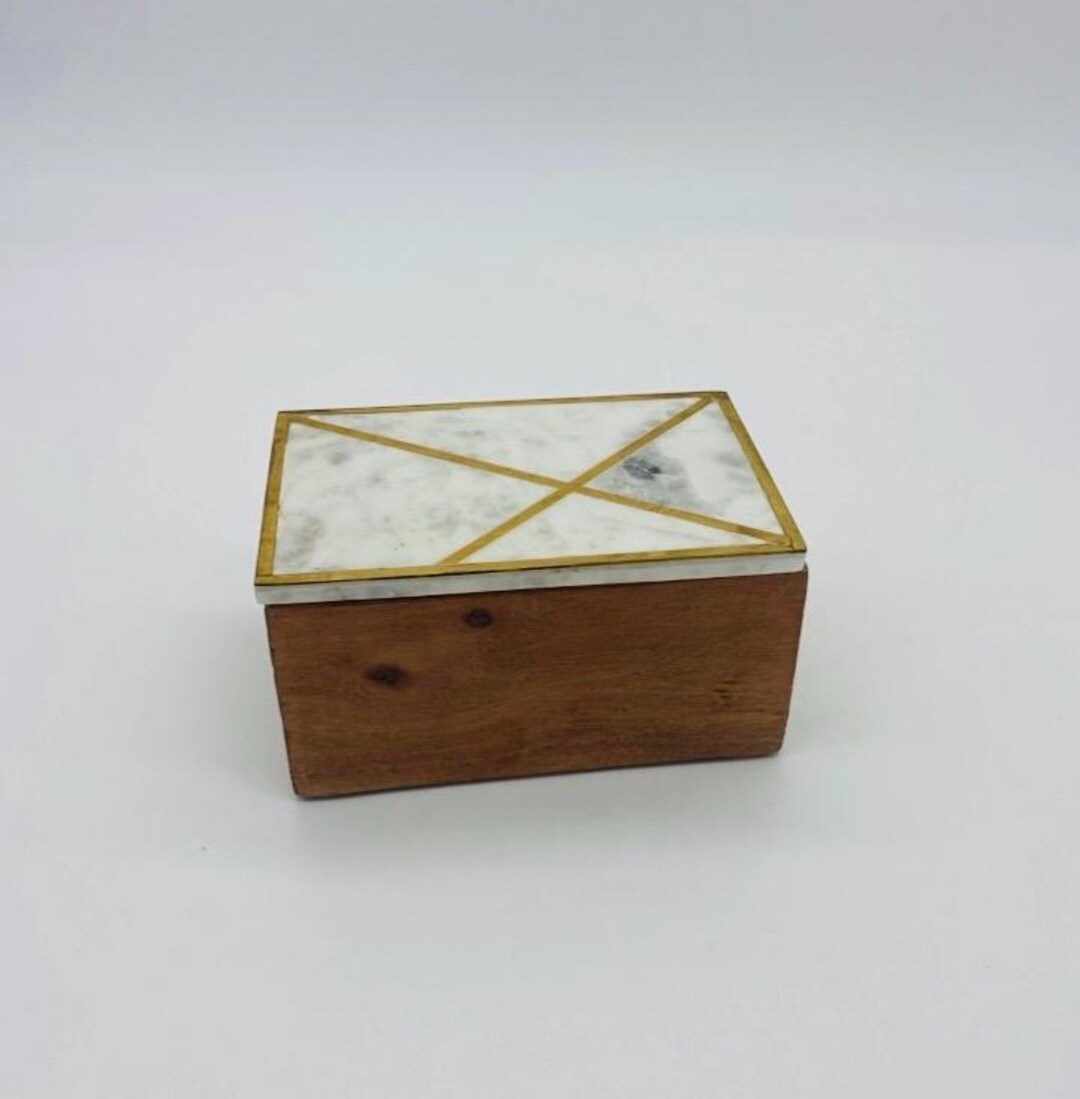Wood Box With Stone Lid and Brass Inlay Mid Century Modern - Etsy