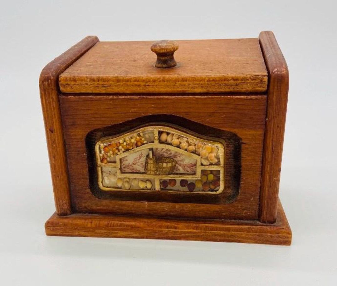 Vintage Wood Recipe Box With Hinged Lid and Lucite-encased Legume ...