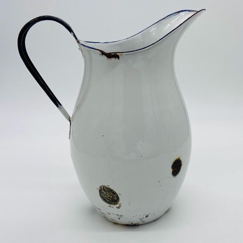 White Enamel Pitcher - Etsy
