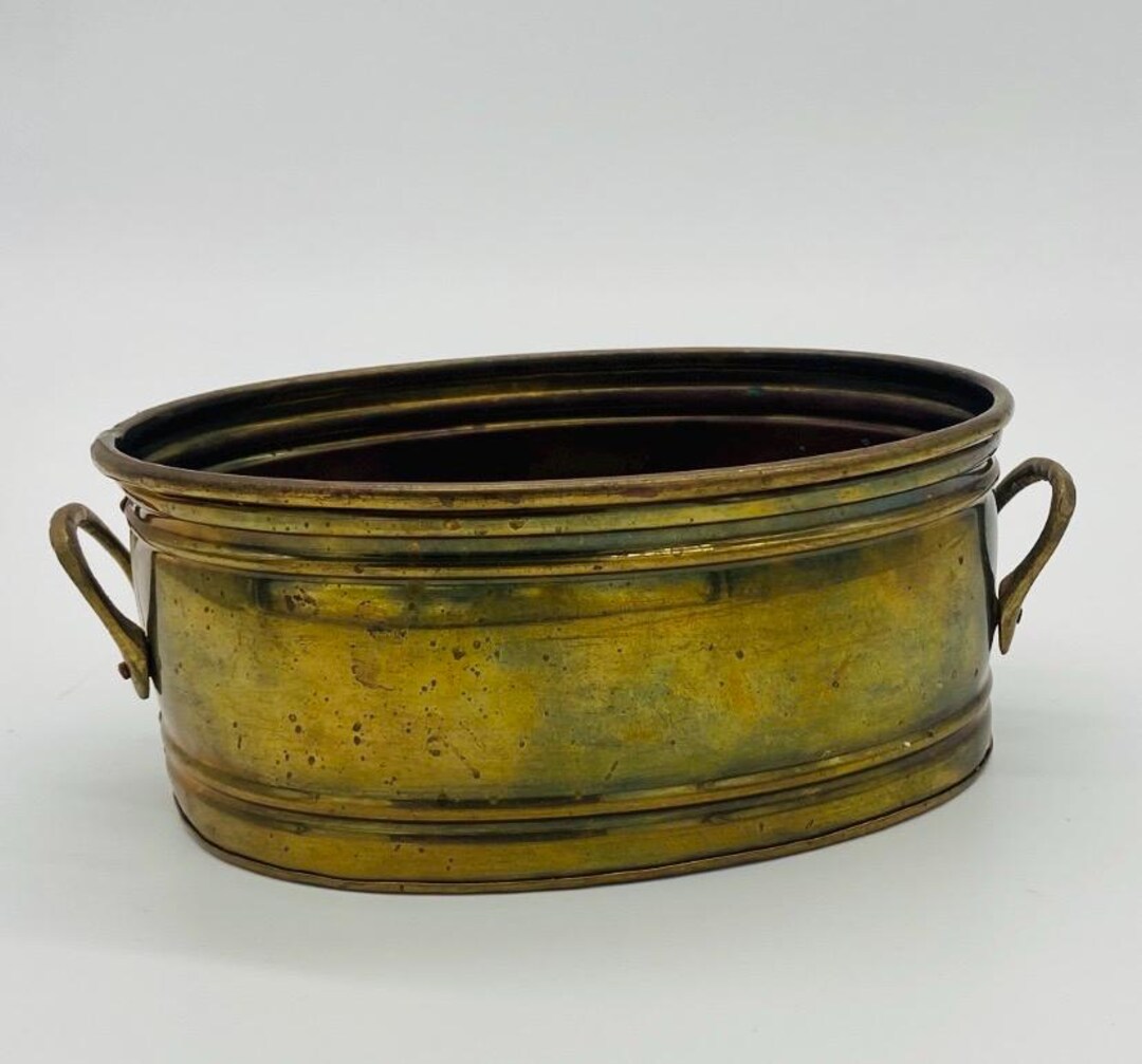 Vintage Brass Oval Shaped Pot With Handles on Ends Retro Boho Eclectic ...