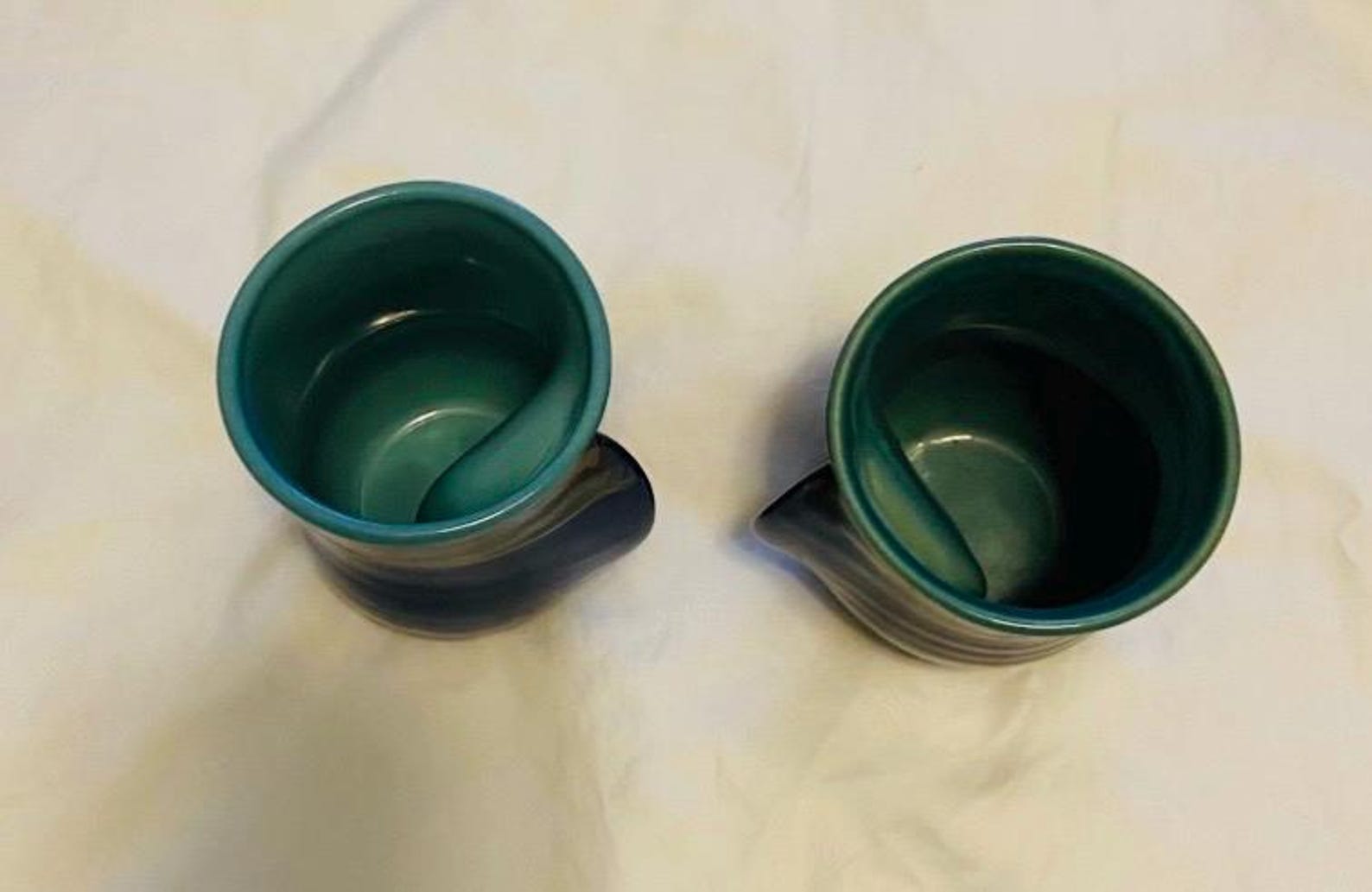 Neher Art Pottery Hand Warmer Mugs: Teal Blue Drip Glaze, Signed - Etsy