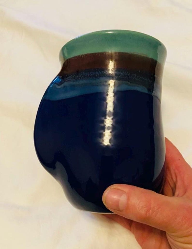 Neher Art Pottery Hand Warmer Mugs: Teal Blue Drip Glaze, Signed - Etsy