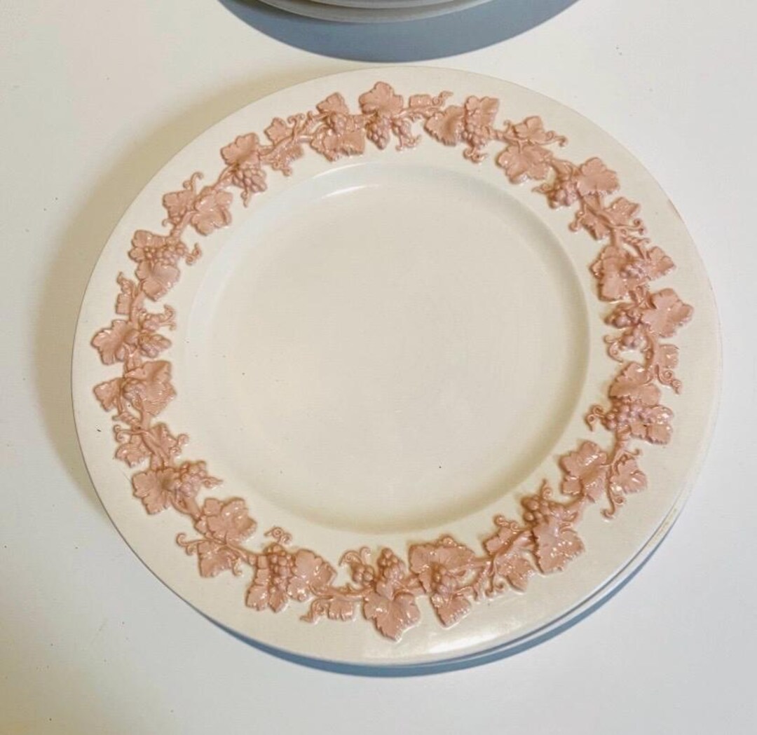 Vintage Wedgwood Pink on Cream Embossed Queensware Dinner Plates ...