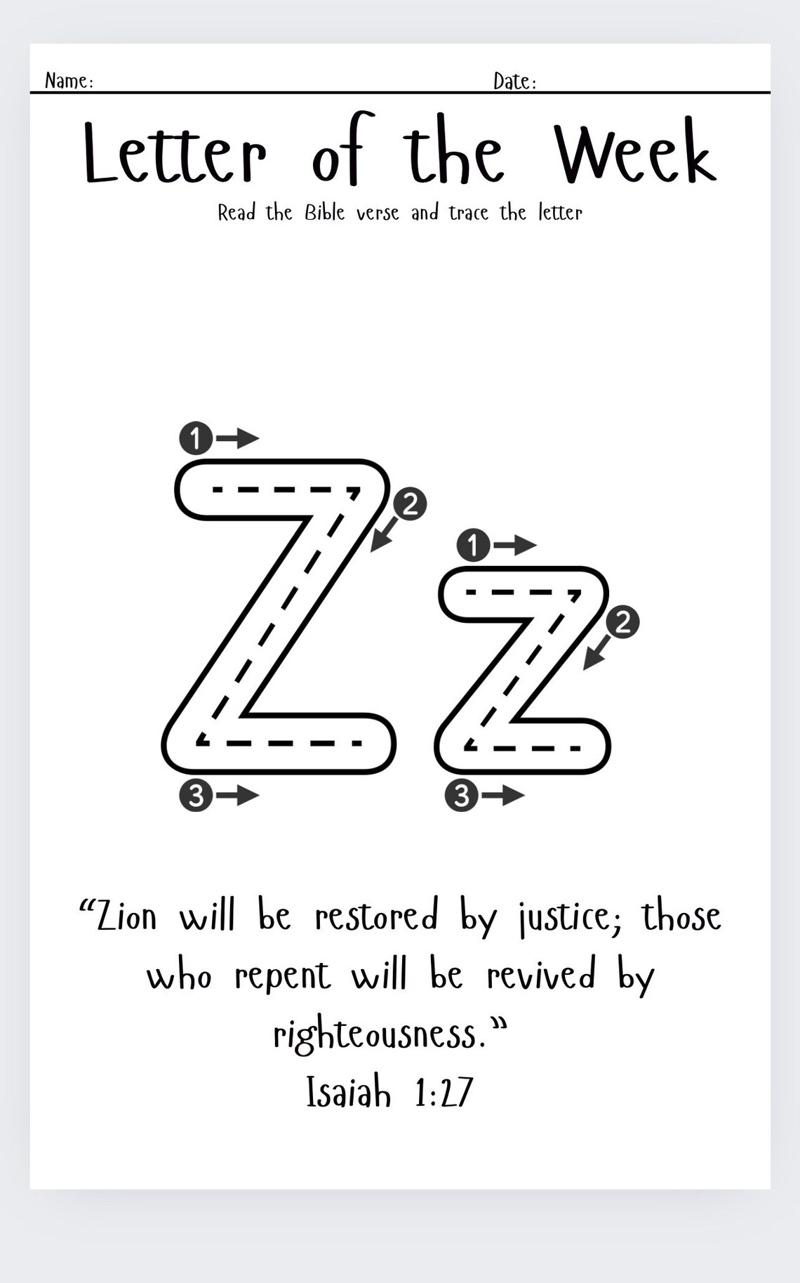 Traceable ABC Letter of the Week and Bible Verse of the Week Printable ...