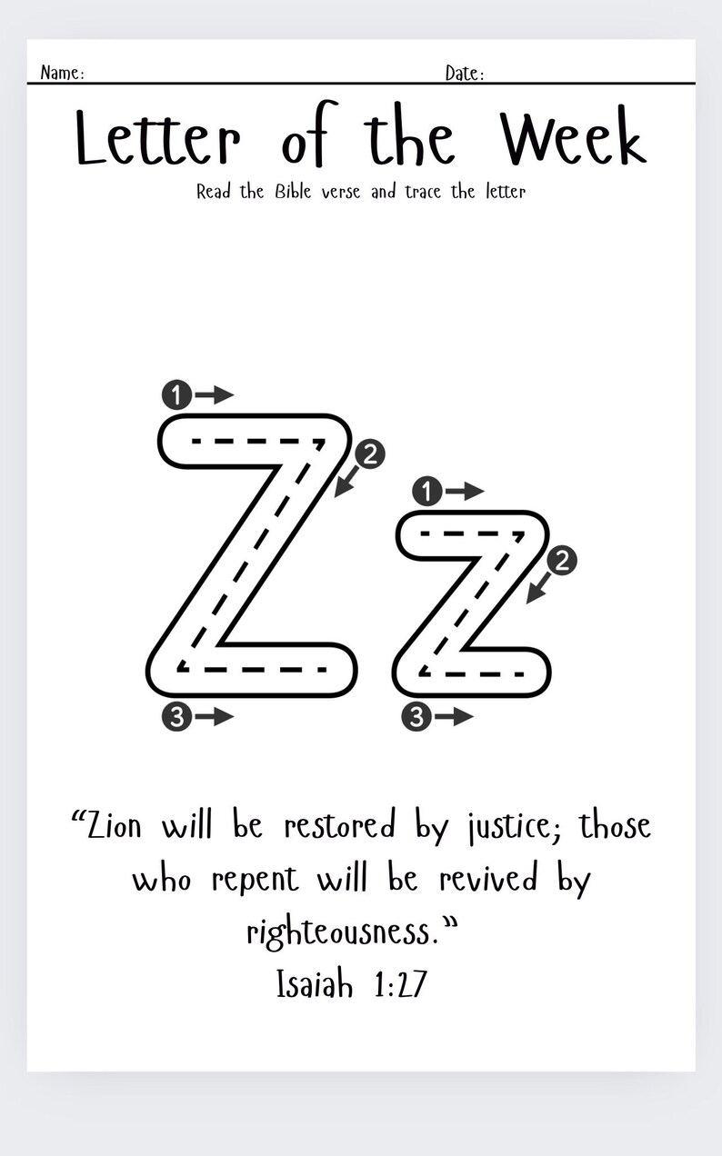 Traceable ABC Letter of the Week and Bible Verse of the Week Printable ...