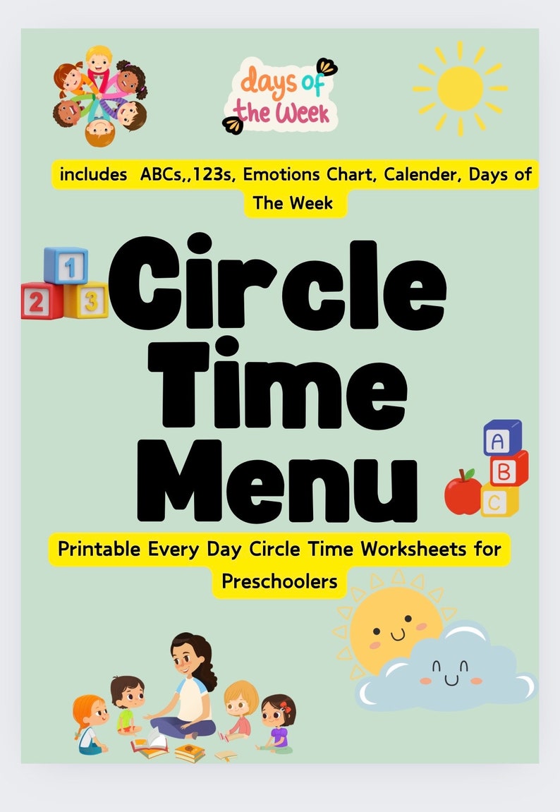 Circle Time Menu/worksheets for Preschoolers, Toddlers, Early Learning ...
