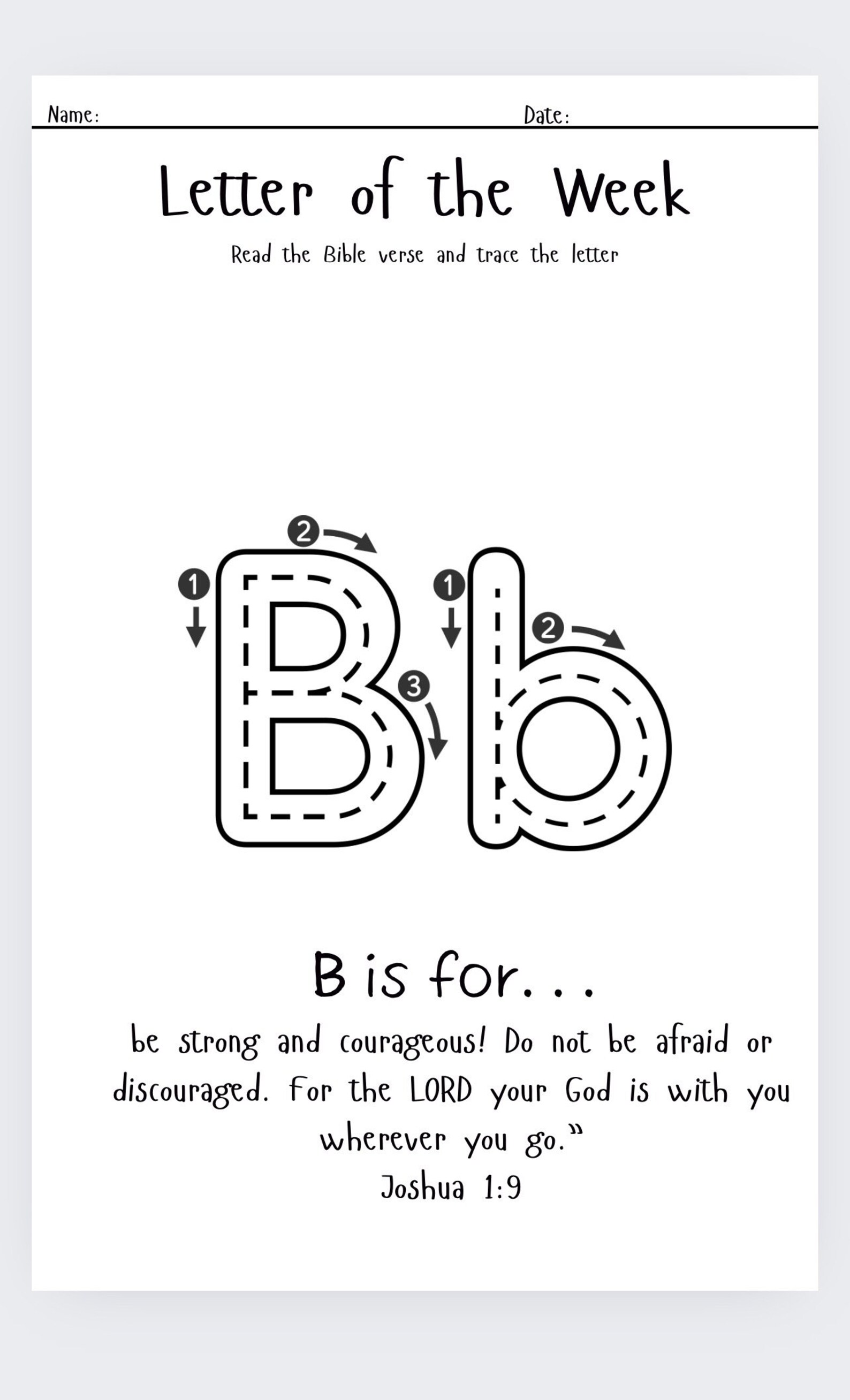 Traceable ABC Letter of the Week and Bible Verse of the Week Printable ...