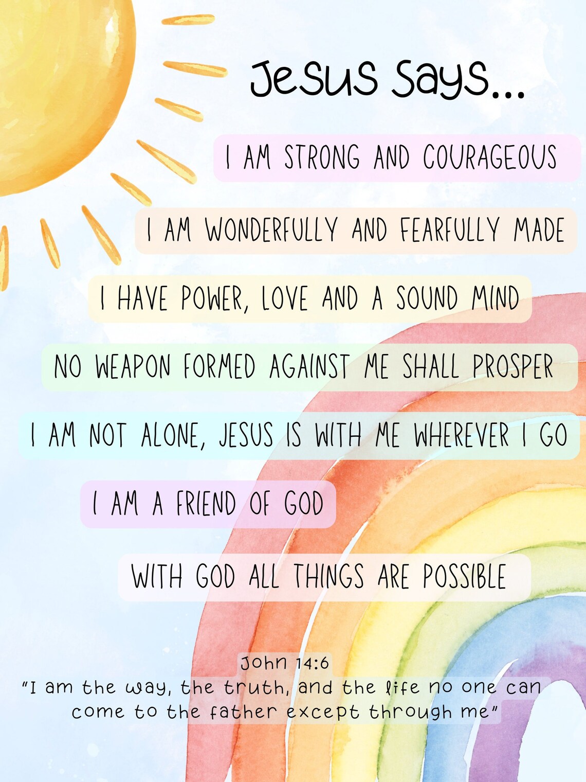 Christian Affirmation Poster for Children - Etsy