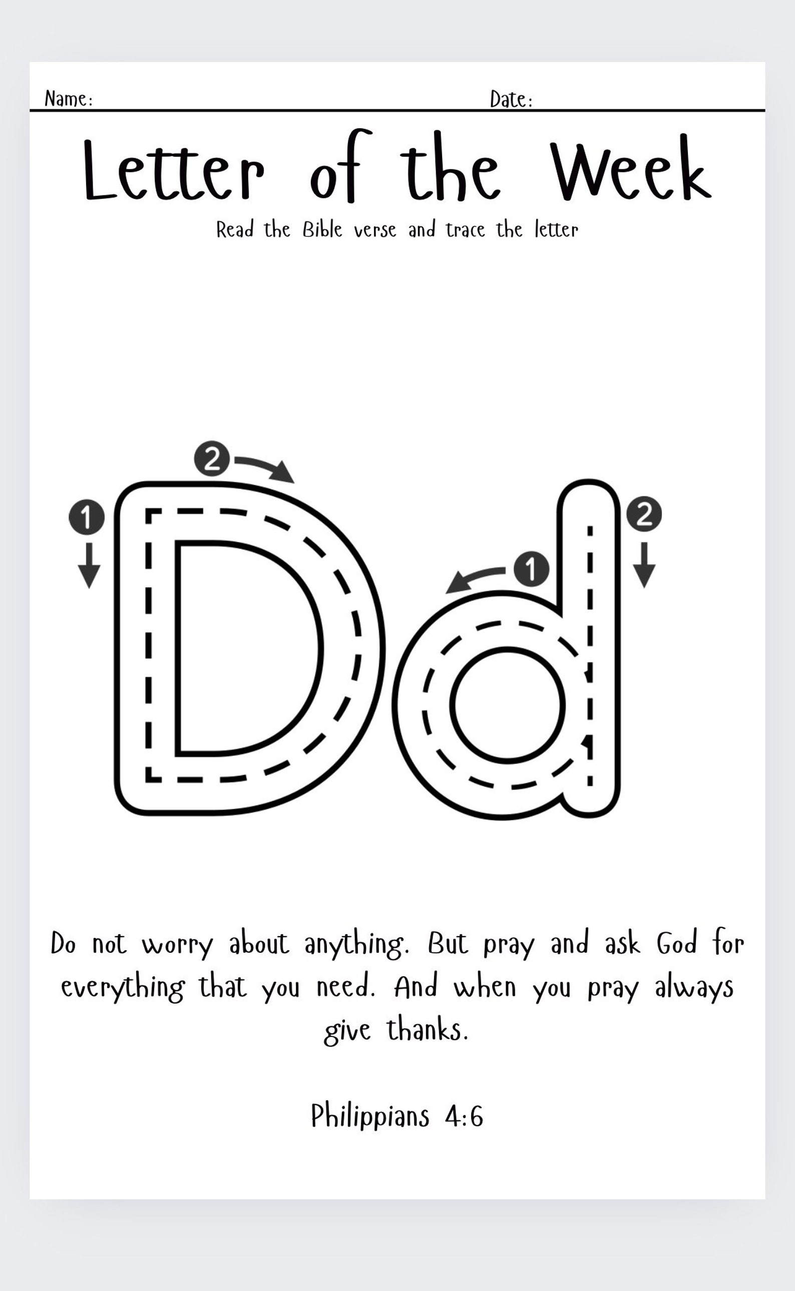 Traceable ABC Letter of the Week and Bible Verse of the Week Printable ...