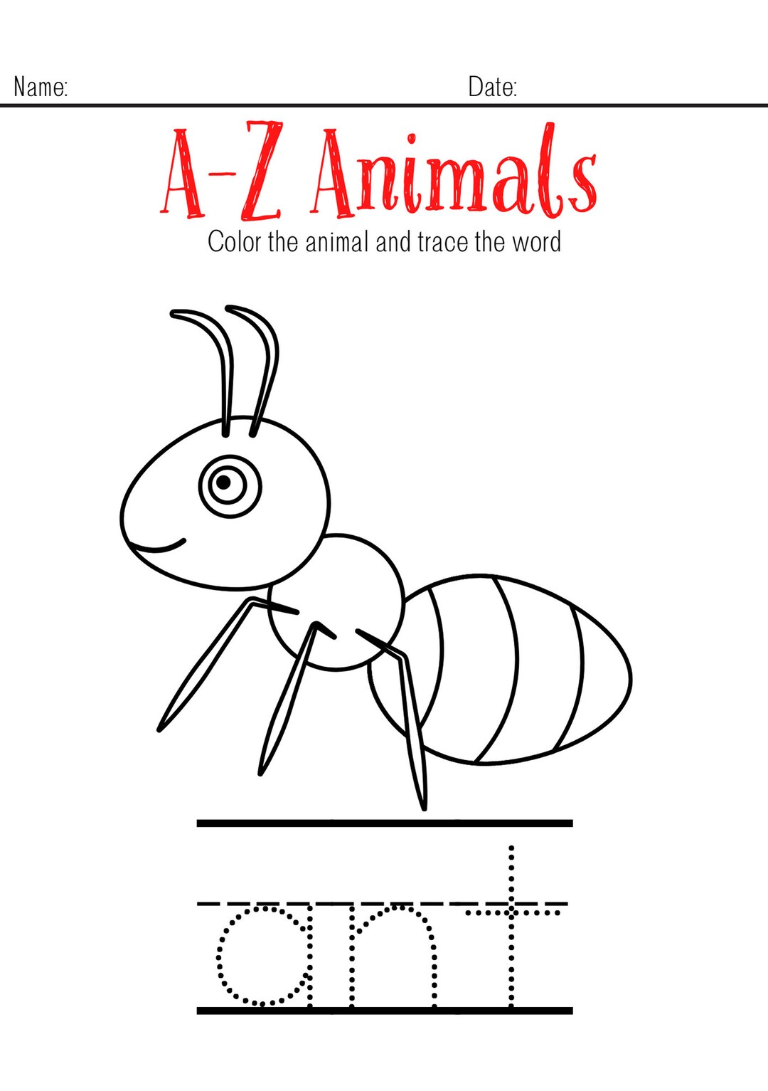 A-Z Coloring Sheet ABC Phonics Tracing Cards. Preschool- Kindergarten ...