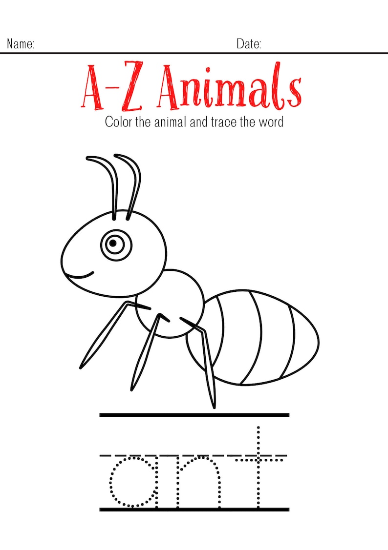 A-Z Coloring Sheet ABC Phonics Tracing Cards. Preschool- Kindergarten ...