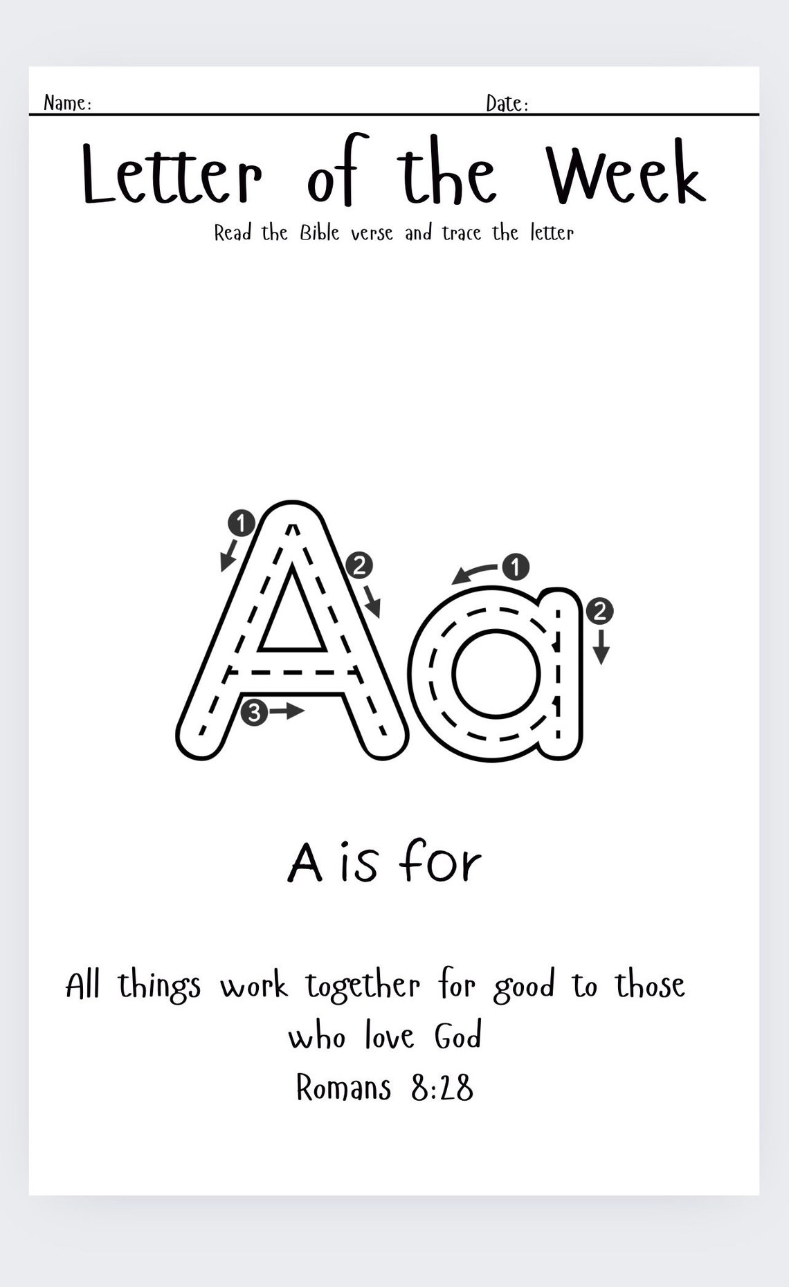Traceable ABC Letter of the Week and Bible Verse of the Week Printable ...