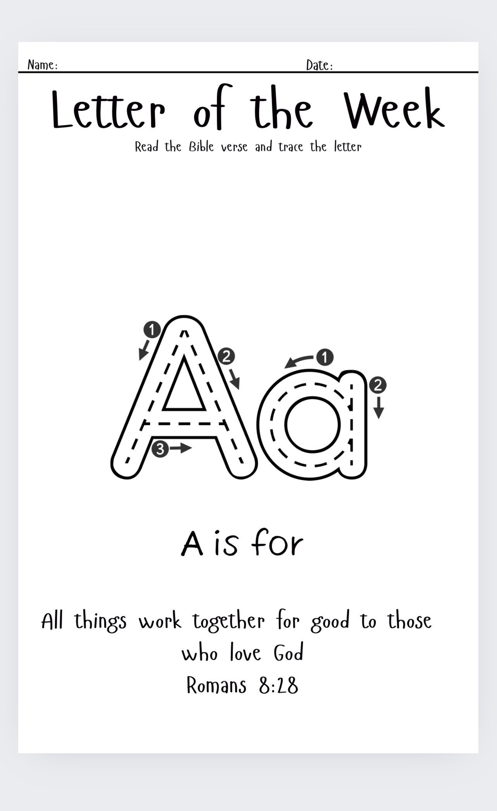 Traceable ABC Letter of the Week and Bible Verse of the Week Printable ...
