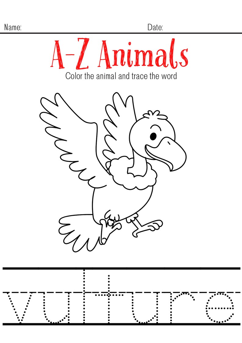 A-Z Coloring Sheet ABC Phonics Tracing Cards. Preschool Kindergarten ...