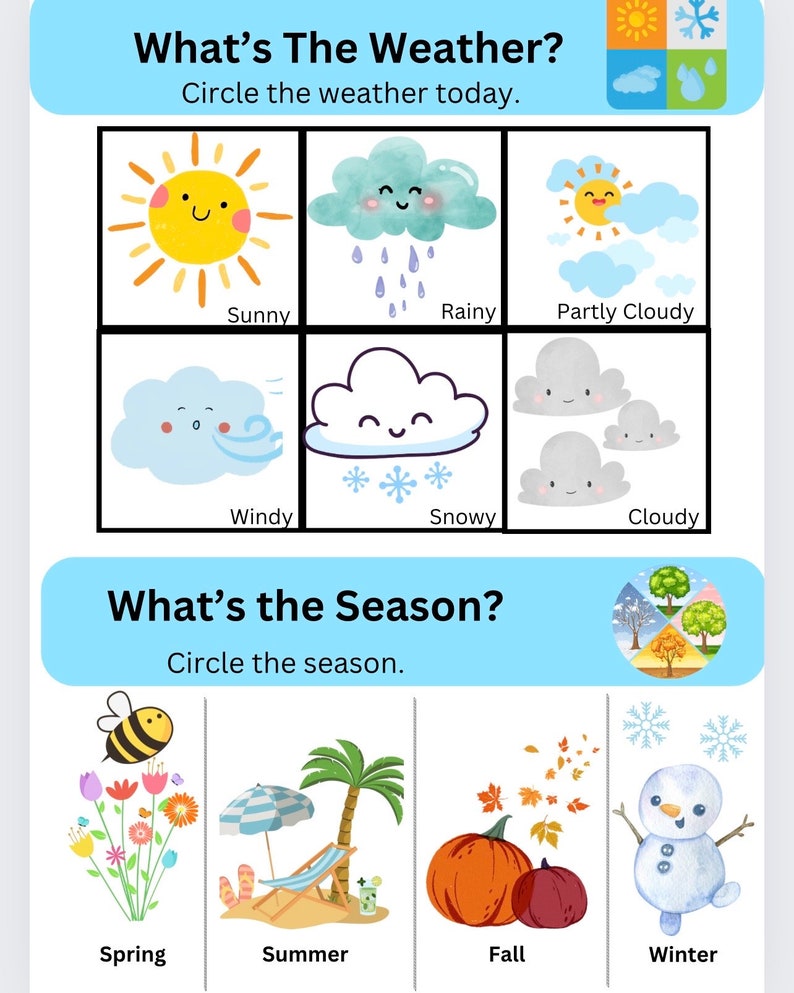 Circle Time Menu/worksheets for Preschoolers, Toddlers, Early Learning ...