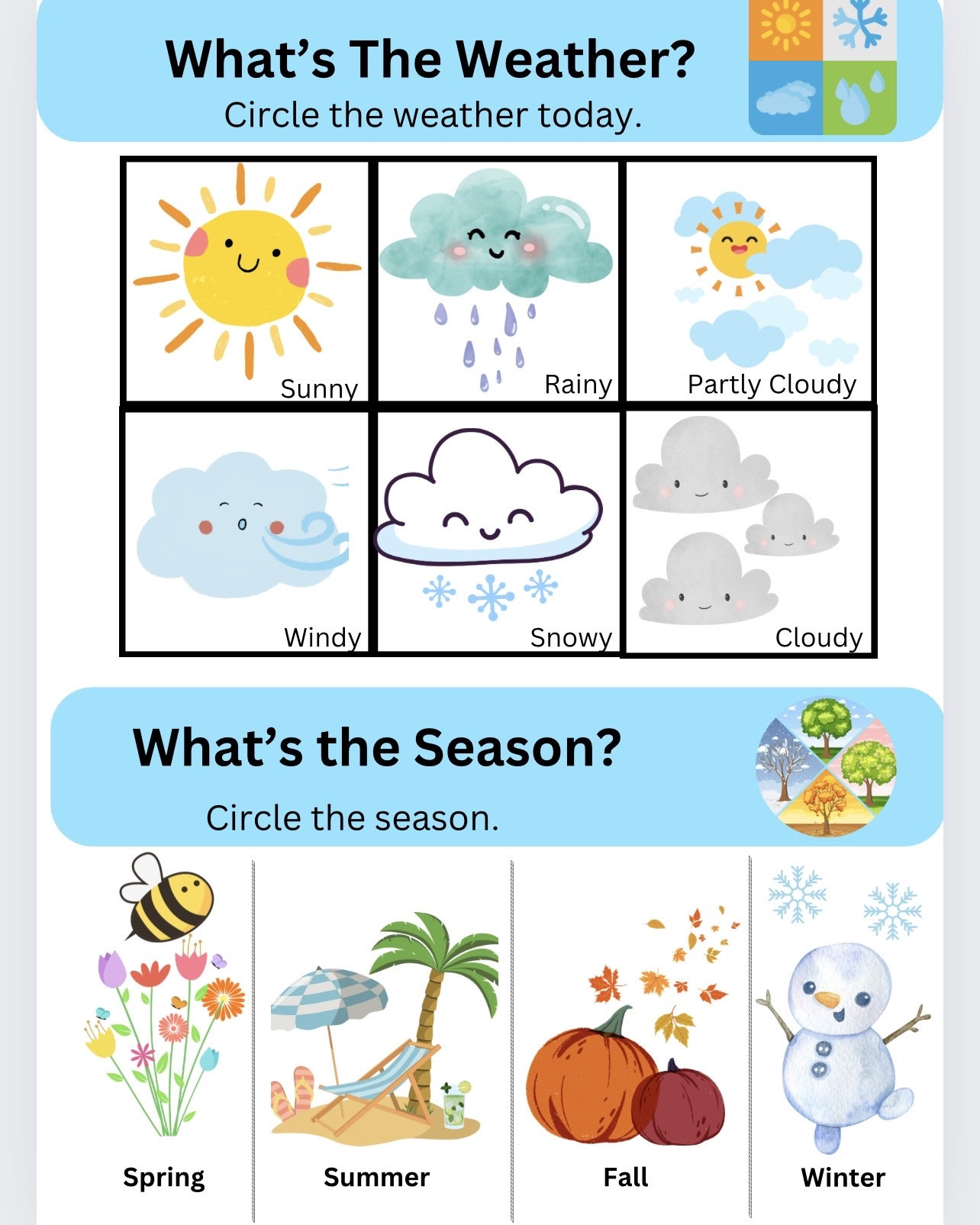 Circle Time Menu/worksheets for Preschoolers, Toddlers, Early Learning ...