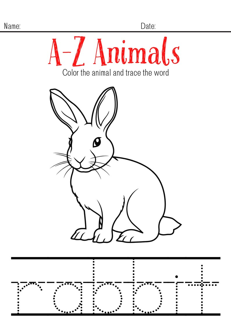 A-Z Coloring Sheet ABC Phonics Tracing Cards. Preschool Kindergarten ...