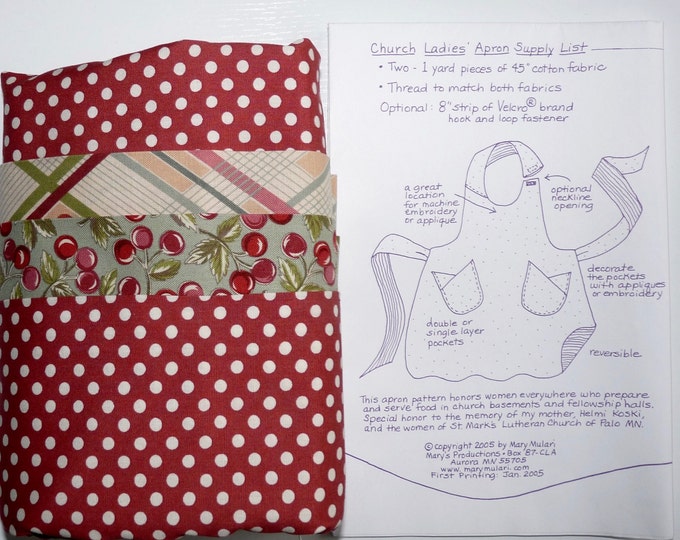 Apron Kit Church Ladies' Apron Pattern and Fabric - Etsy