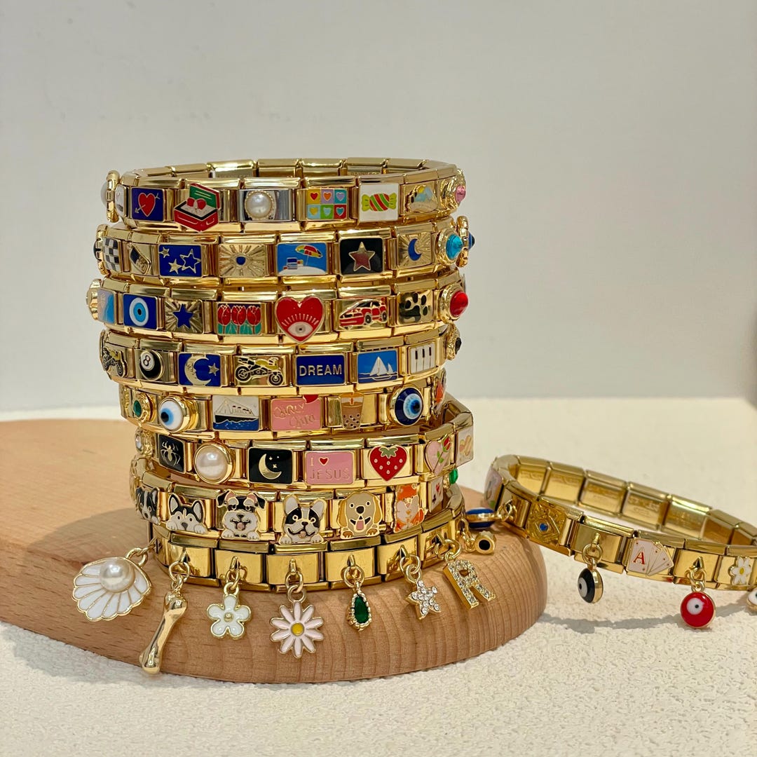 Gold Italian Bracelet, Custom Gold Italy Charms, Personalized Italian ...