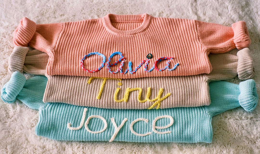 Custom Baby Name Sweater,knit Name Baby Sweater,hand Embroidered Name ...