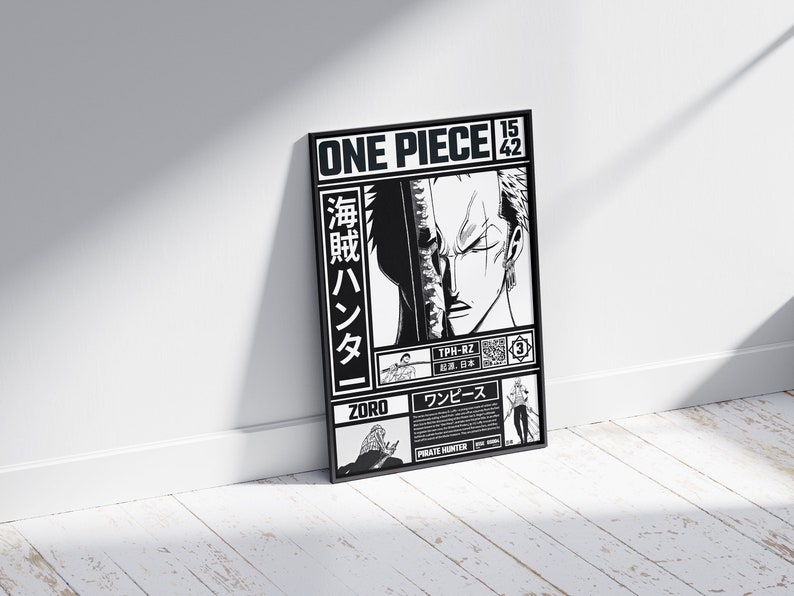 One Piece Anime Poster Zoro Brutalism Art Print, Pirate Wall Decor - Etsy
