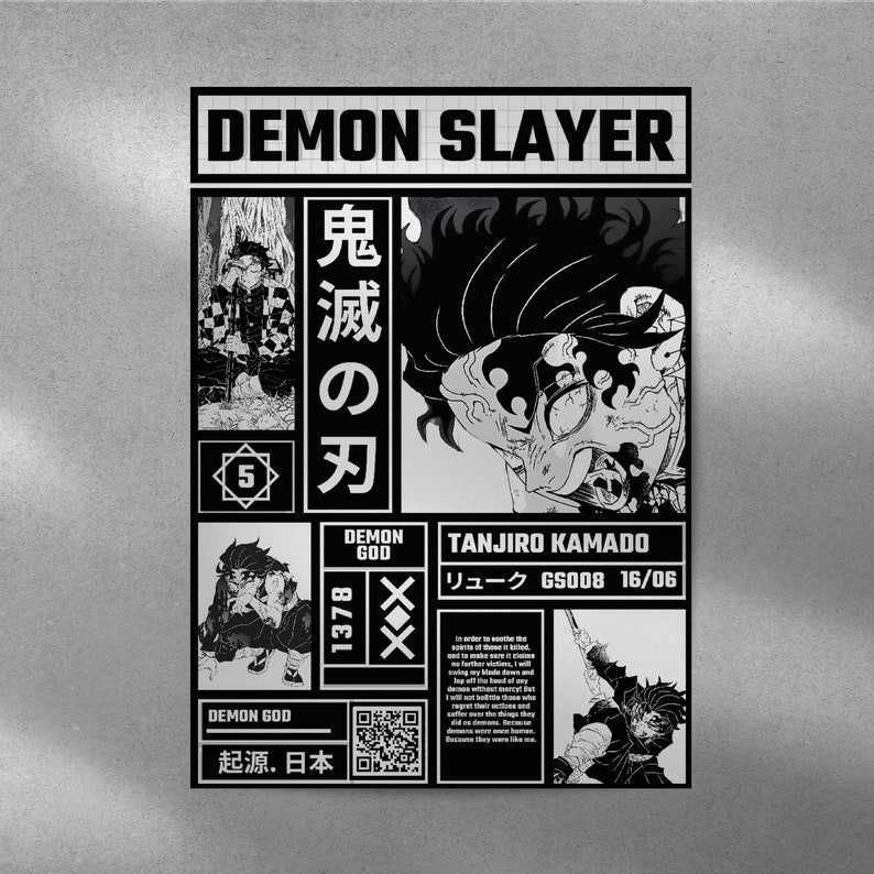 Demon Slayer Anime Poster - Tanjiro Kamado Brutalism Art Print, Demon ...