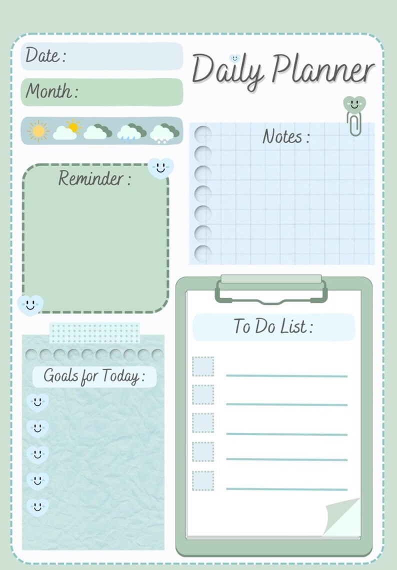 Daily Planner Sheet green - Etsy