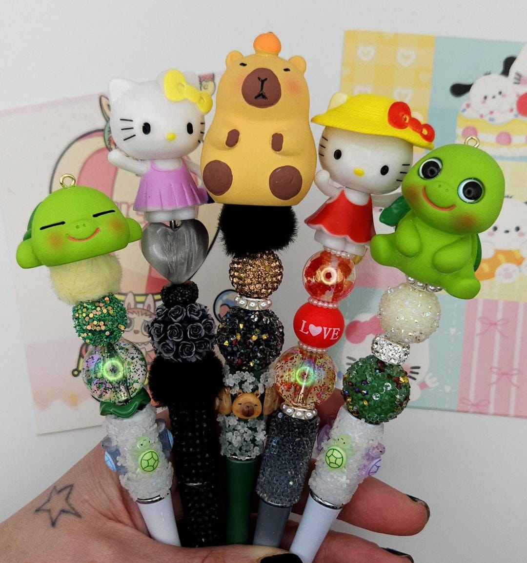 Hello Kitty, Capybara and Turtle Beadable Pens. Can Customize. Refill ...