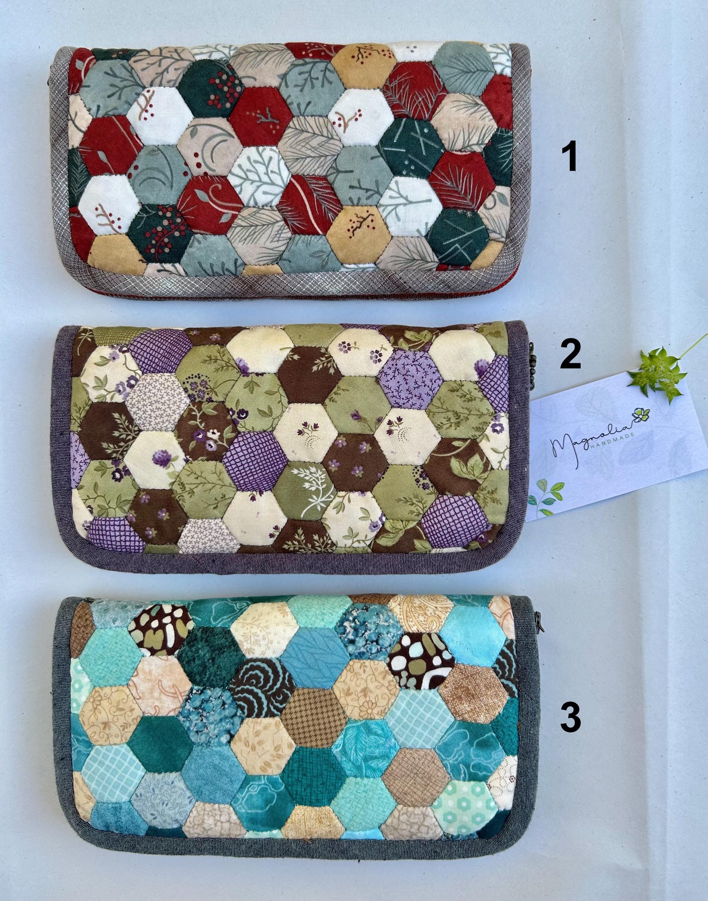 Hexagon Patchwork Continental Wallet: Handmade Quilted Cotton Zip ...
