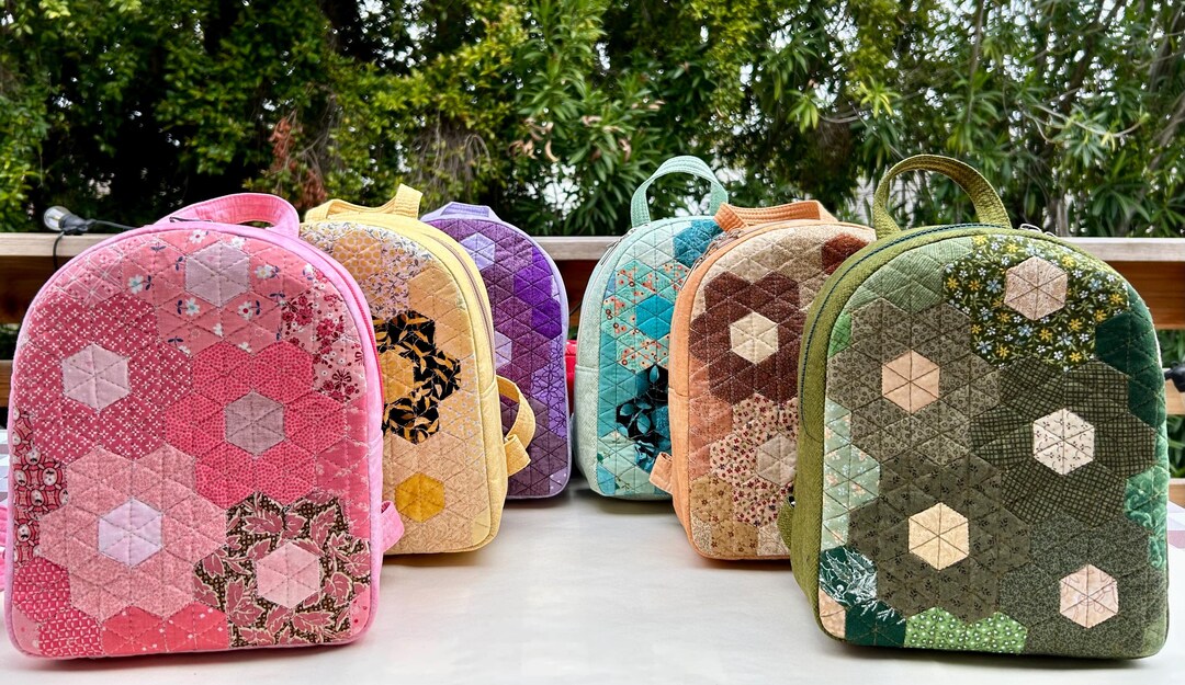 Hexagon Patchwork Small Backpack: Handmade Quilted Cotton Daypack With ...