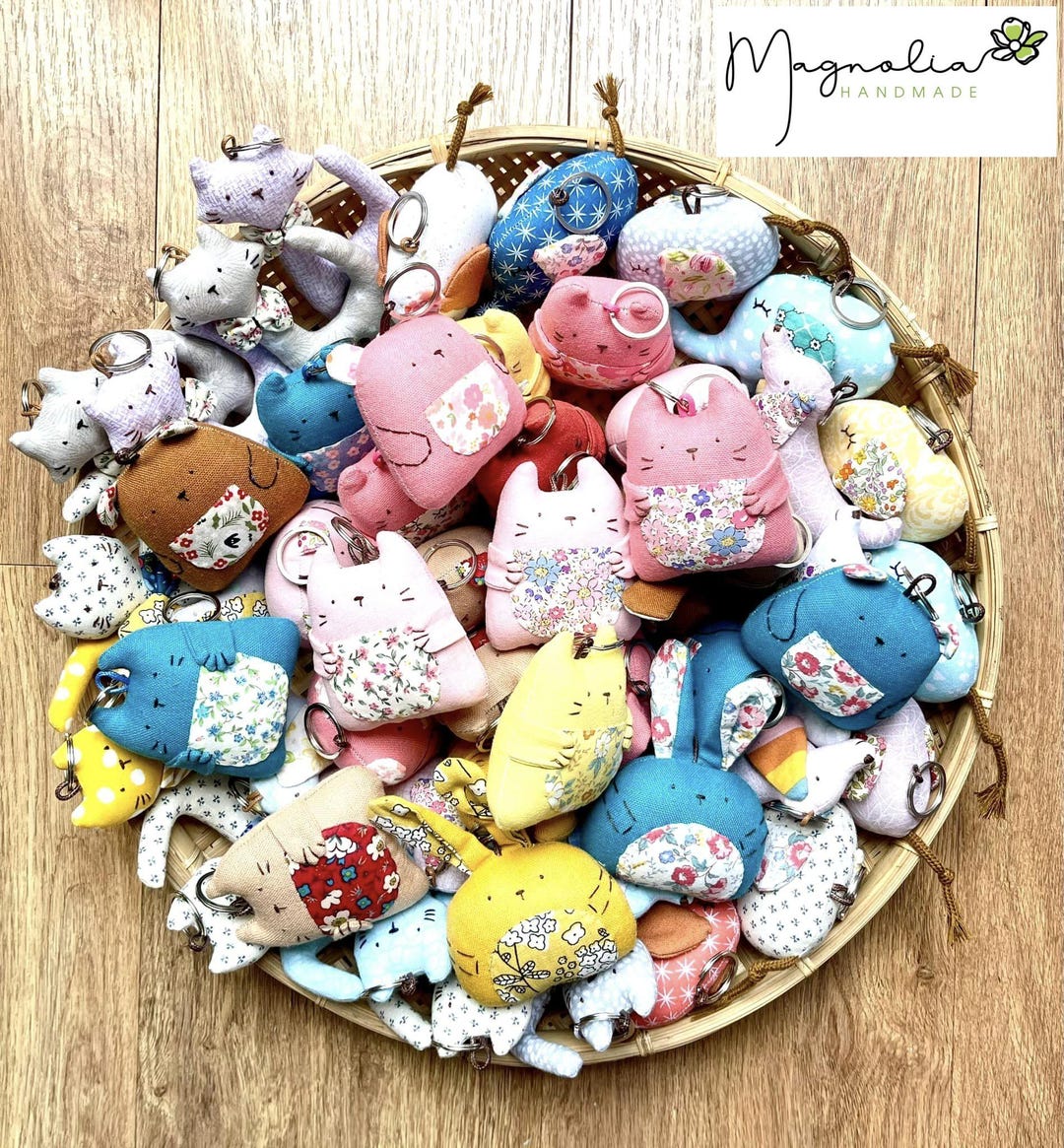 Fabric Stuffed Animal Keychain: Handmade Linen Bag Charm, Backpack or ...