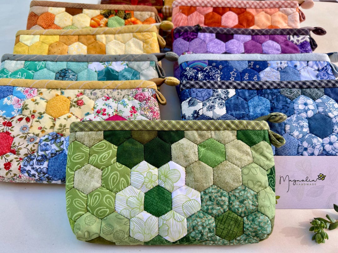 Hexagon Patchwork Wristlet Wallet: Handmade Floral Quilted Cotton ...