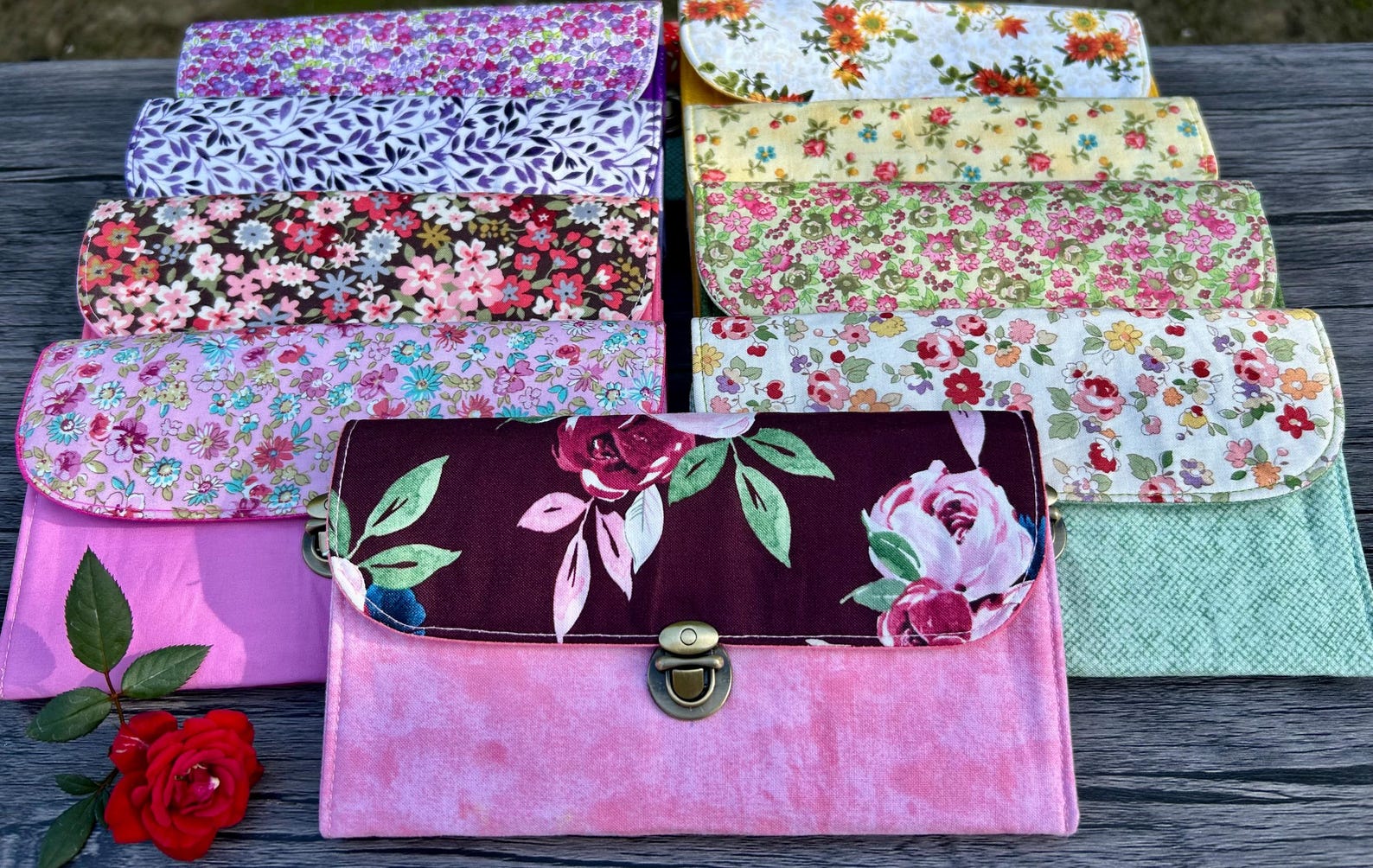 Floral Fabric Wristlet Wallet: Handmade Quilted Cotton Long Wallet With ...