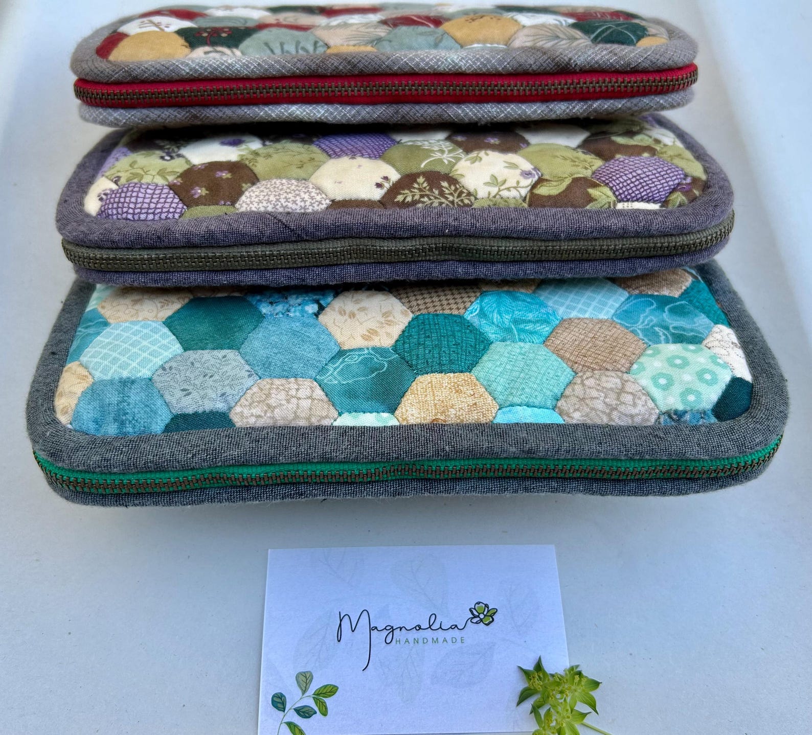 Hexagon Patchwork Continental Wallet: Handmade Quilted Cotton Zip ...