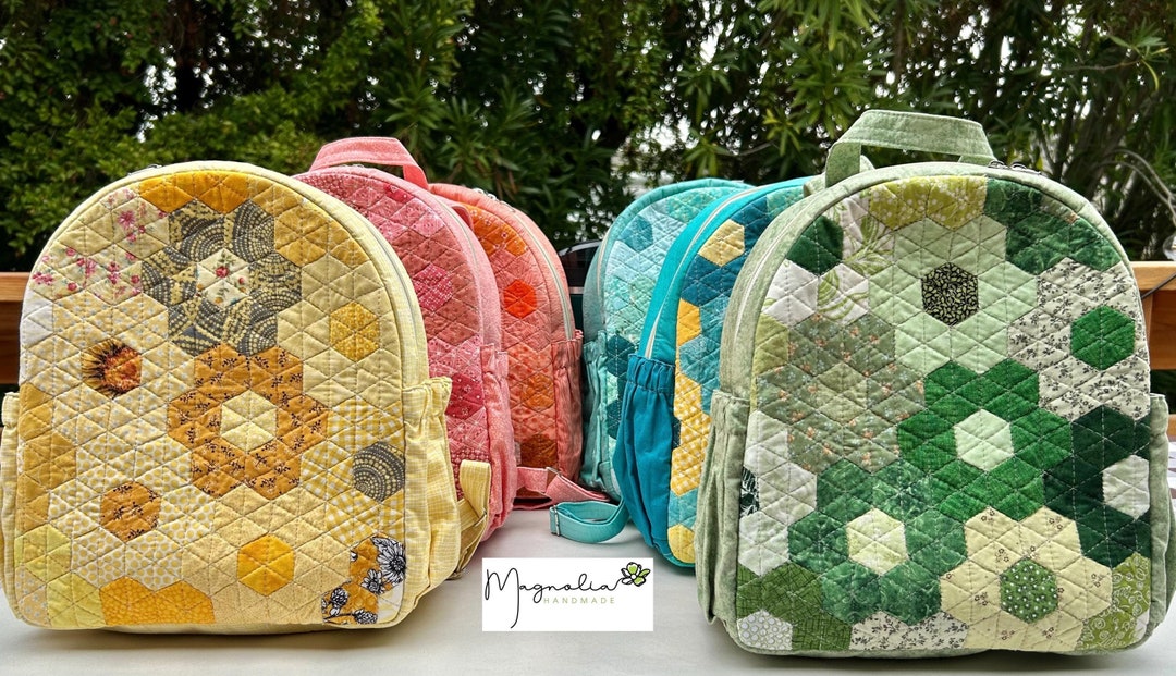 Hexagon Patchwork Backpack: Handmade Quilted Cotton Travel Daypack With ...