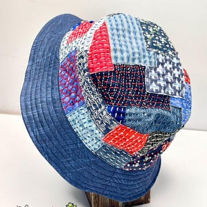 Boro Patchwork Bucket Hat: Reversible Denim-like Cotton Hat, Hand ...