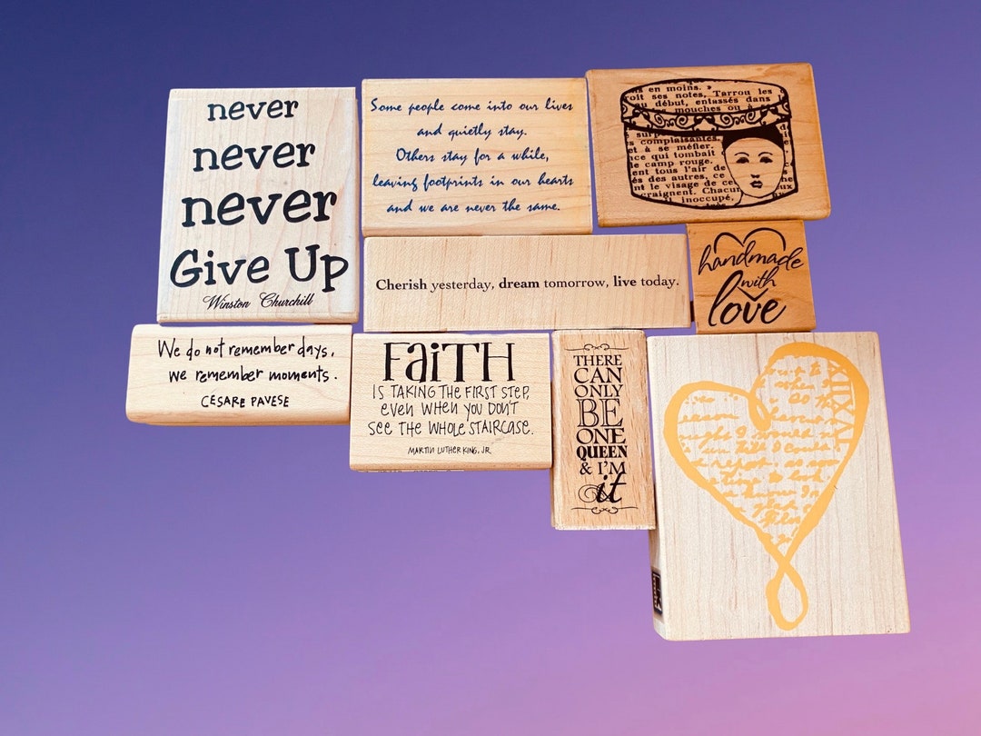 Set of 9 Vintage Mounted Rubber Stamps W/ Sayings / Quotes / Junk ...