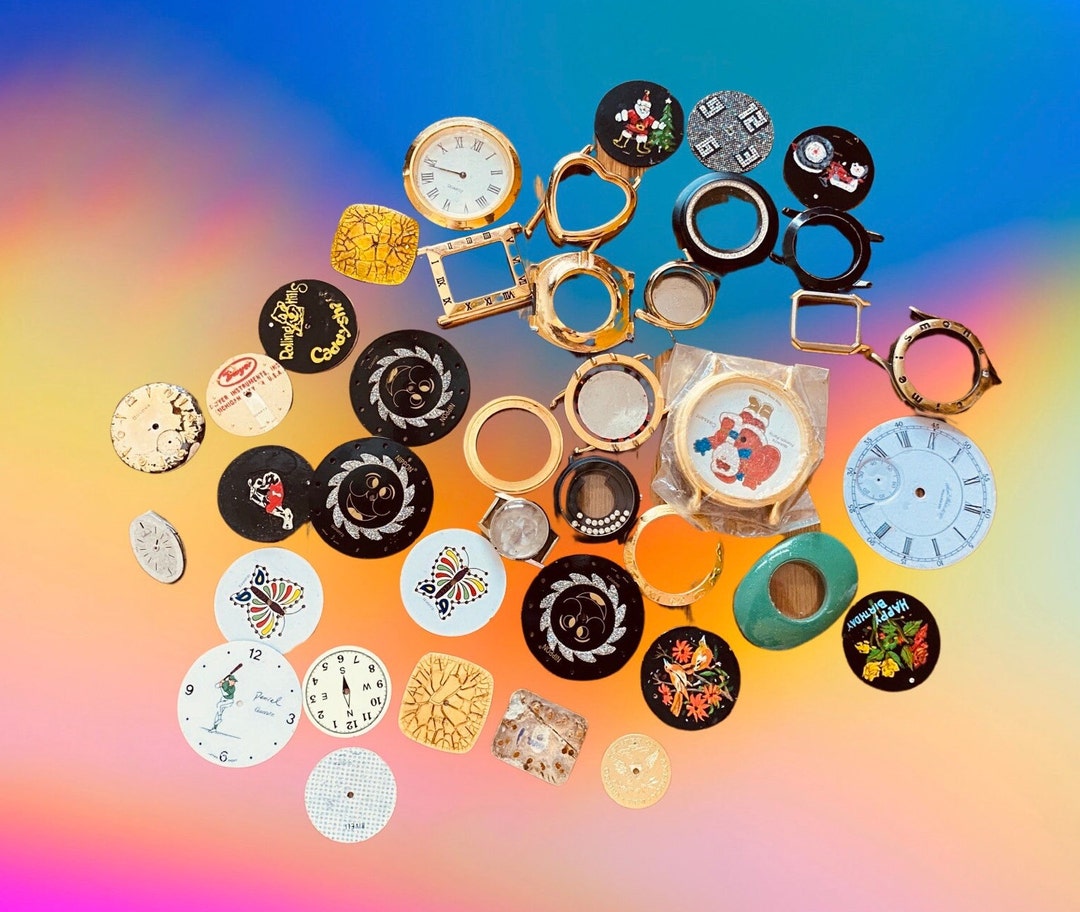 Large Lot Assorted Vintage Watch Faces Casings Findings / Mixed Media ...