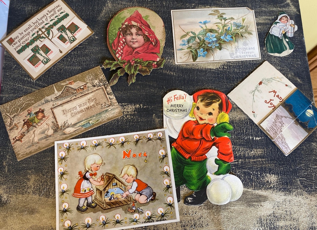 8 Original Vintage Christmas Ephemera Cards Cutouts Scrap / Junk ...