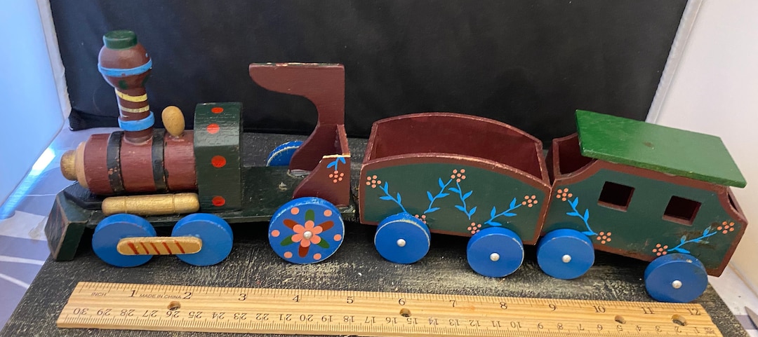 Vintage Hand Painted Wooden Train Set Medium Size Perfect for DIY ...