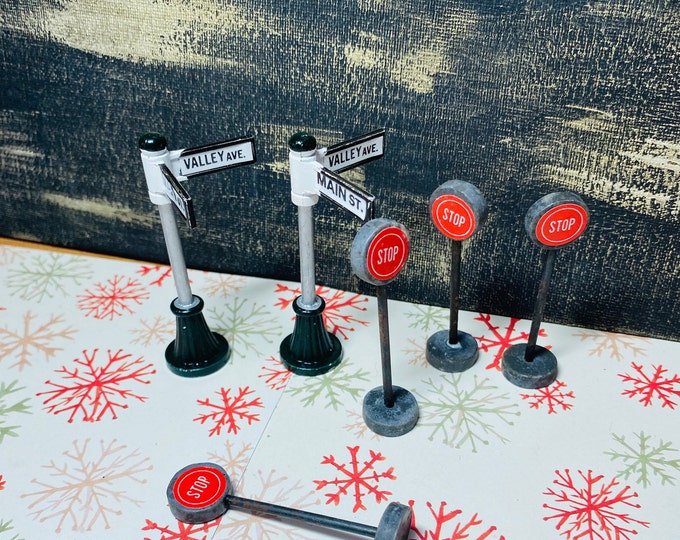 4 Stop Signs 2 Corner Street Signs Miniature Christmas Village ...