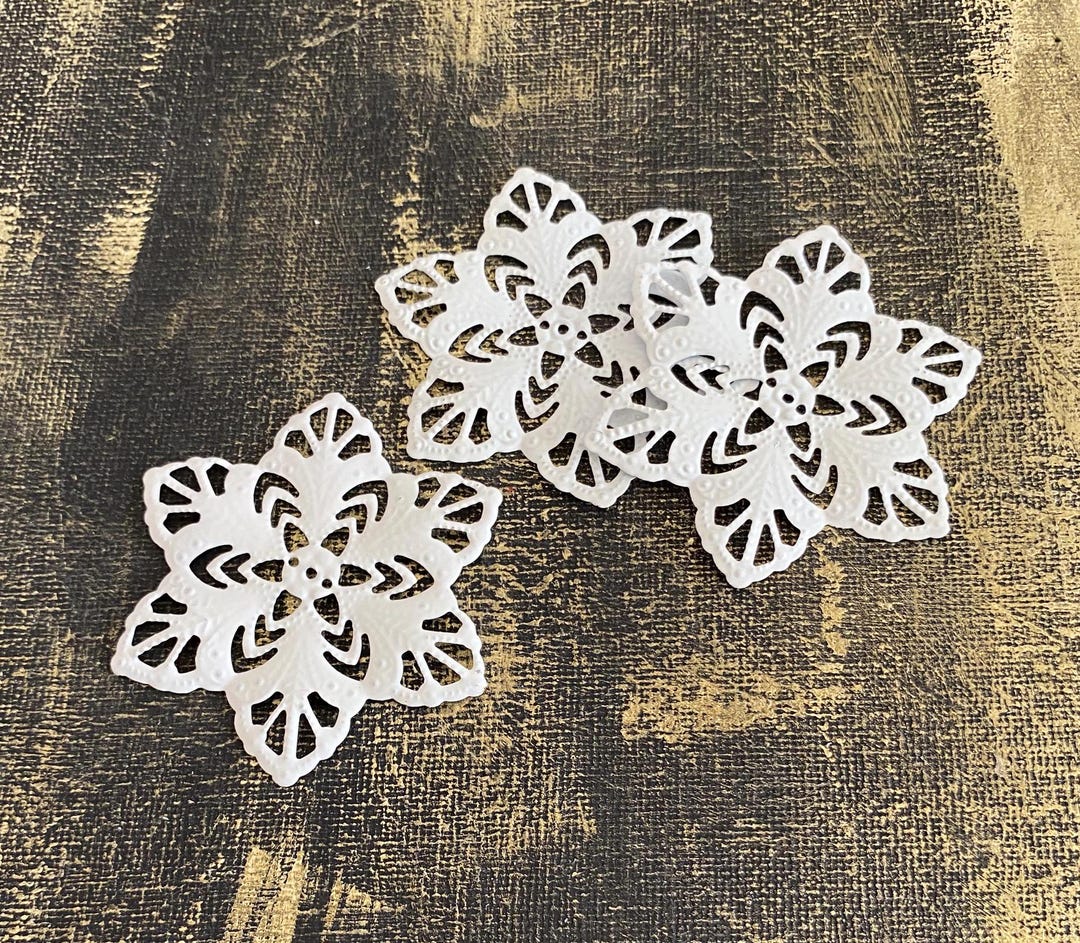12 Large White Metal Filigree Flower Stampings / Mixed Media / Jewelry ...