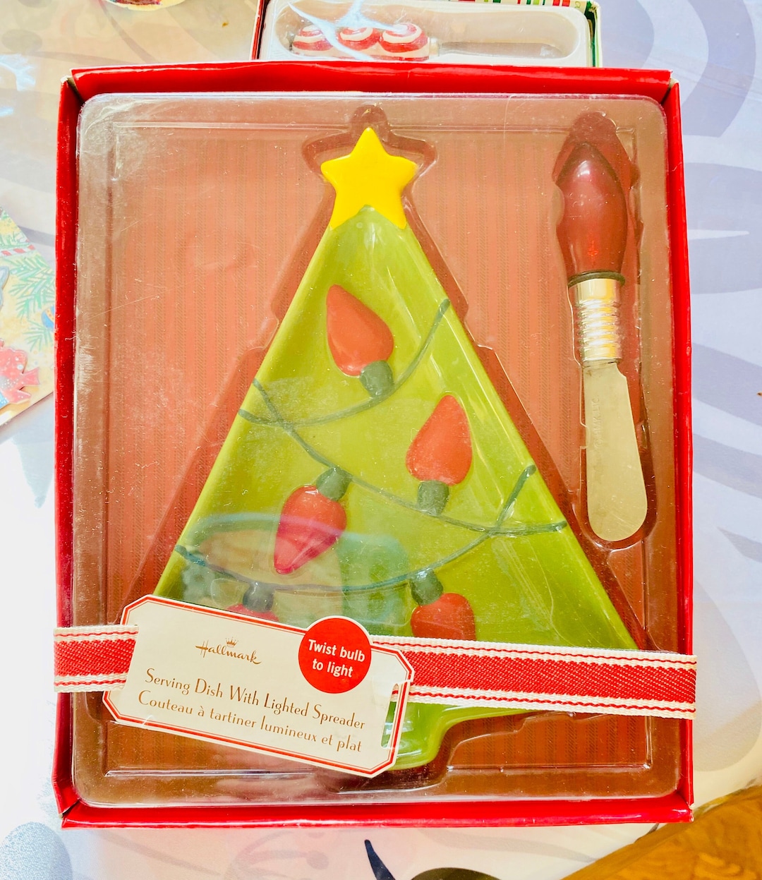Hallmark Ceramic Christmas Tree Tray W/ Lighted Spreader / Hostess Gift ...