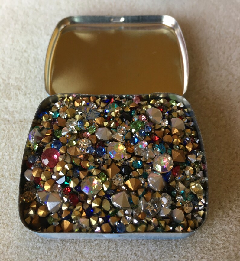 1 Oz Assorted Foil Back Glass Rhinestones in Tin | Etsy