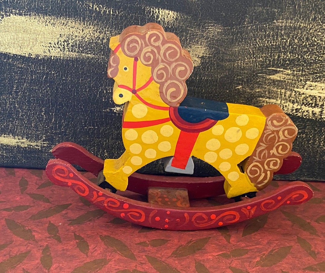 Vintage Hand Painted Wood Rocking Horse Ornament / Vintage Christmas ...