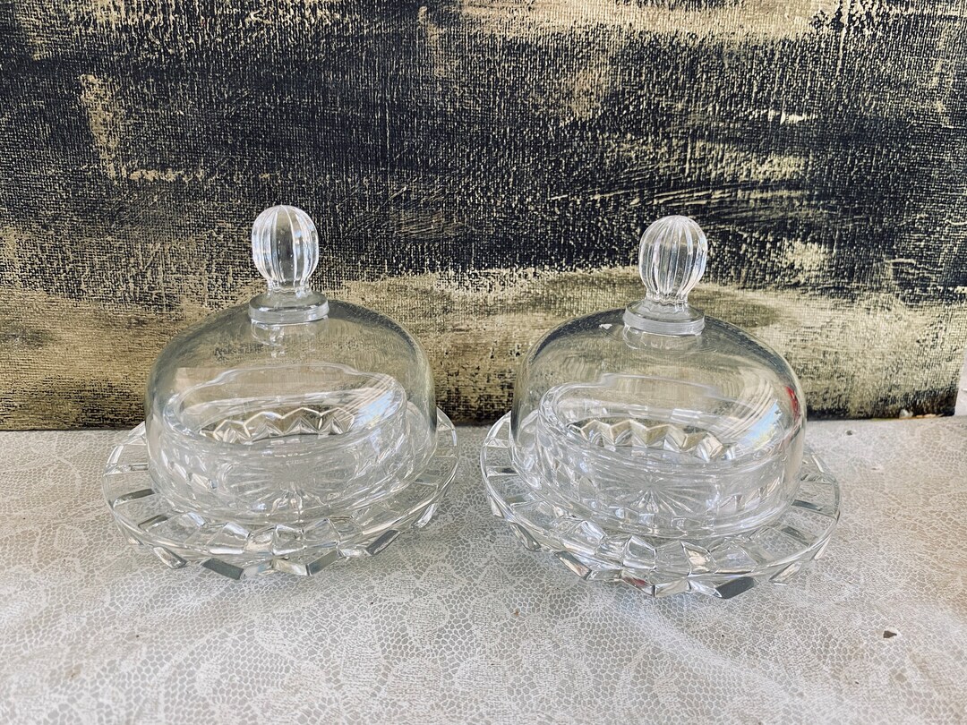 2 Vintage Cut Glass Salt Cellars W/ Dome Lid / Mini Diorama / Votive ...