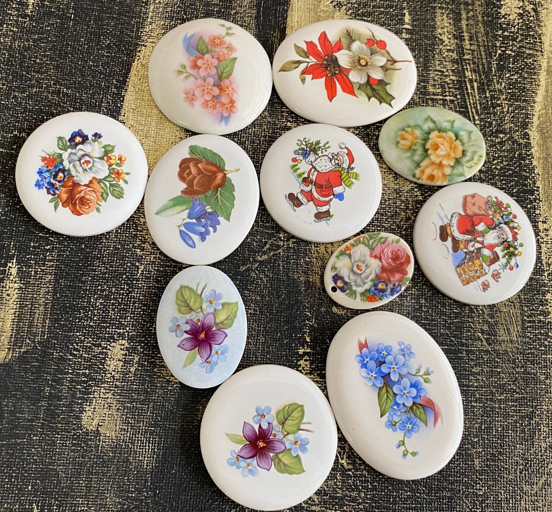 11 Handmade Porcelain Tiles for Crafts / Repurpose / Jewelry / Floral ...